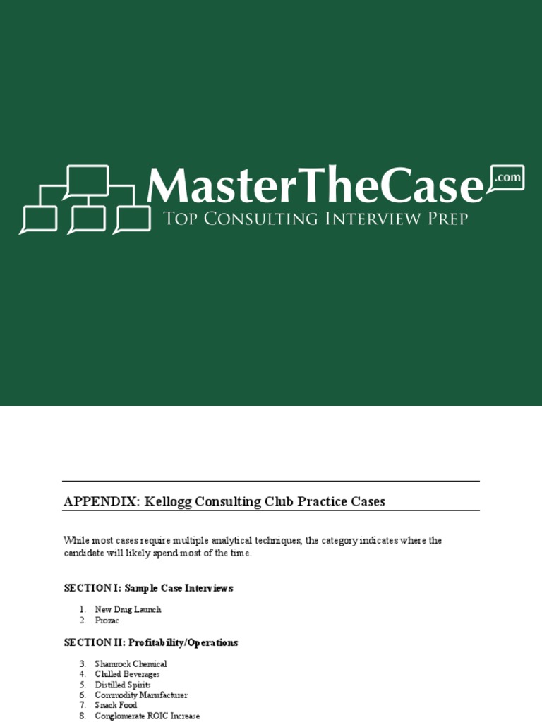 Kellogg Casebook 2001 For Case Interview Practice - MasterTheCase | PDF | Profit (Economics) | Sales