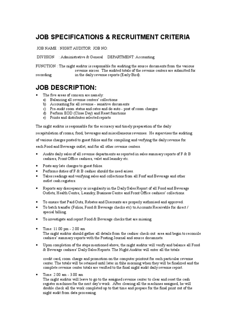 Night Auditor | PDF | Audit | Service Industries