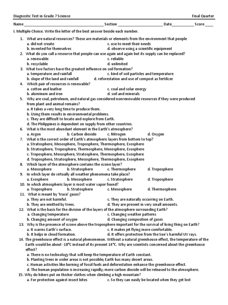 Grade 7 Science | PDF | Atmosphere Of Earth | Earth