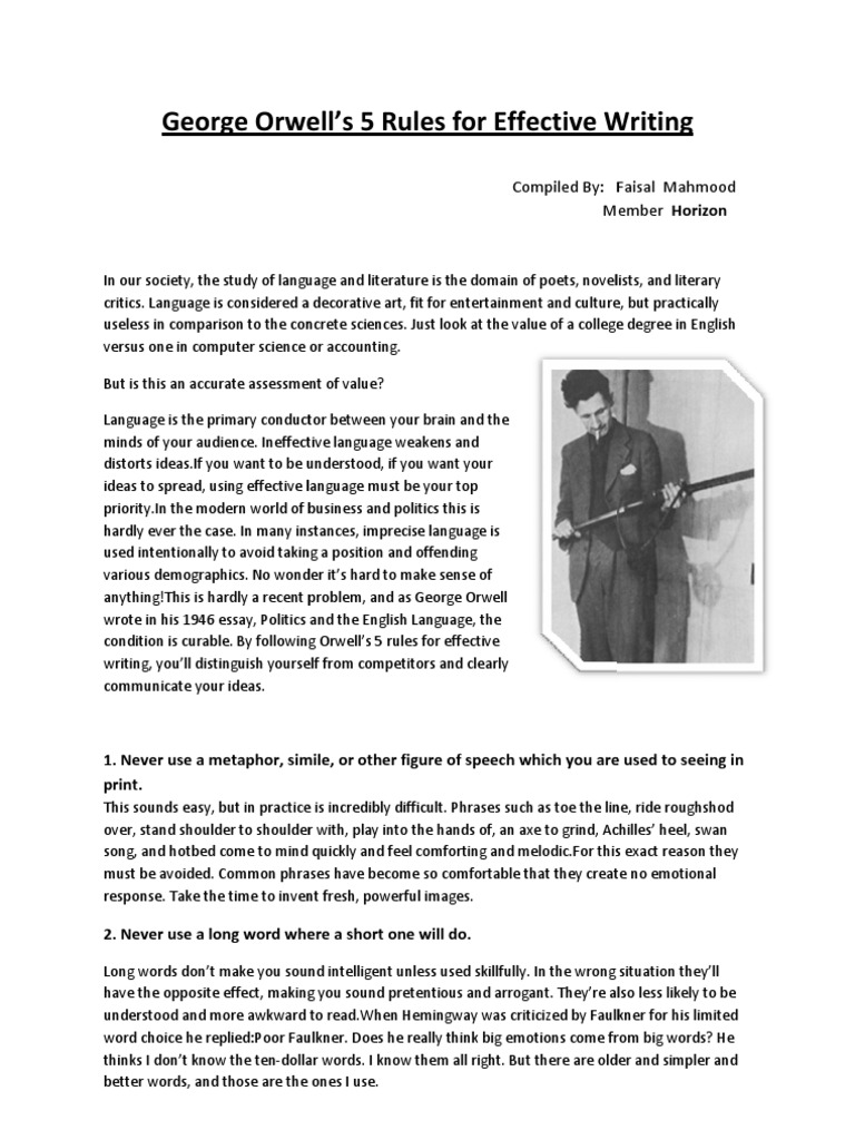 George Orwell's 5 Rules of Effective Writing | PDF | Cognitive Science ...