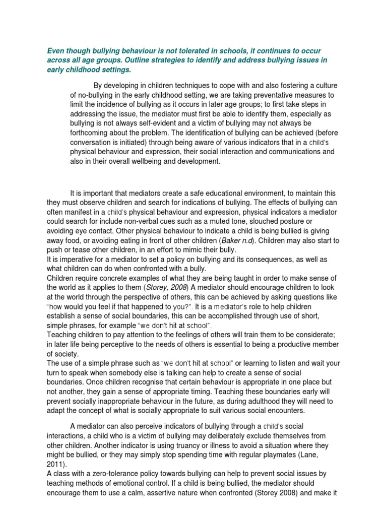 Speech On Bullying in Early Childhood Education (Phoebe Vidler) | PDF ...