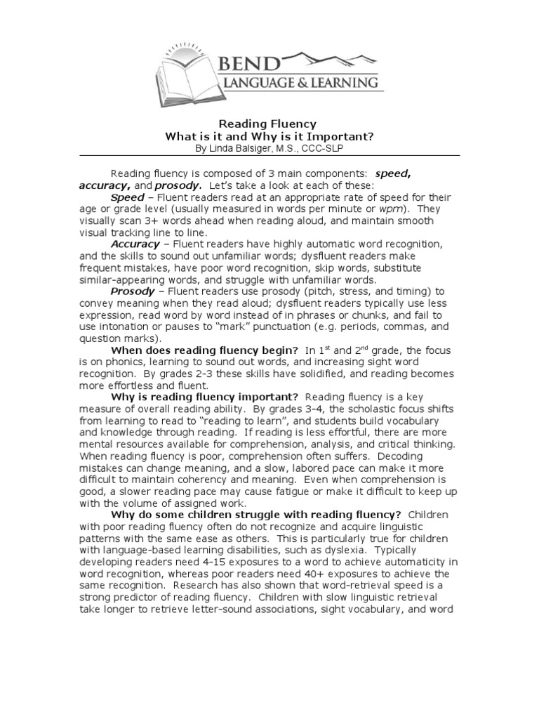 Reading Fluency - What Is It and Why Is It Important? | PDF | Fluency | Reading (Process)