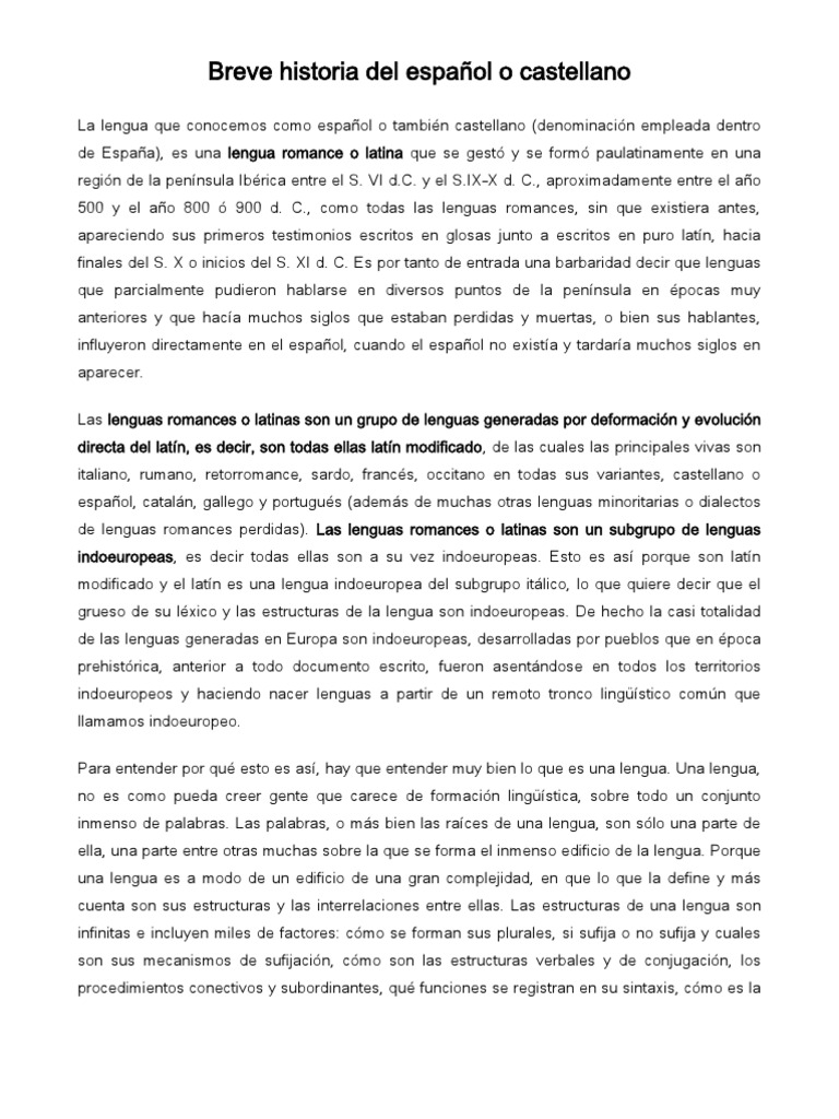 Breve Historia Del Español o Castellano | PDF | latín | Lengua española