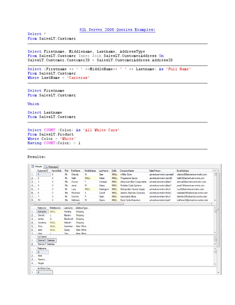 SQL Server 2008 Query Examples | PDF