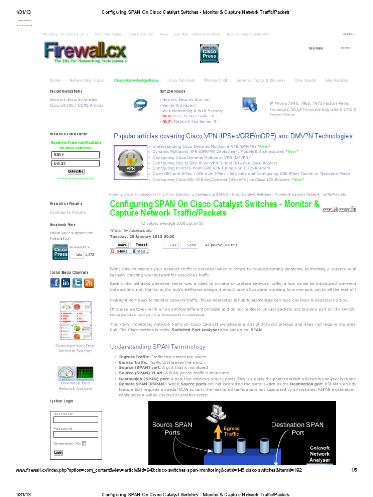 Configuring Span On Cisco Catalyst Switches Monitor And Capture Network Traffic Packets Pdf