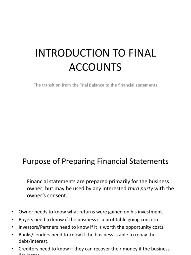 Introduction To Final Accounts | PDF | Debits And Credits | Expense