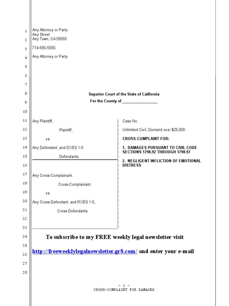 Sample Cross-Complaint by Identity Theft Victim in California | PDF ...