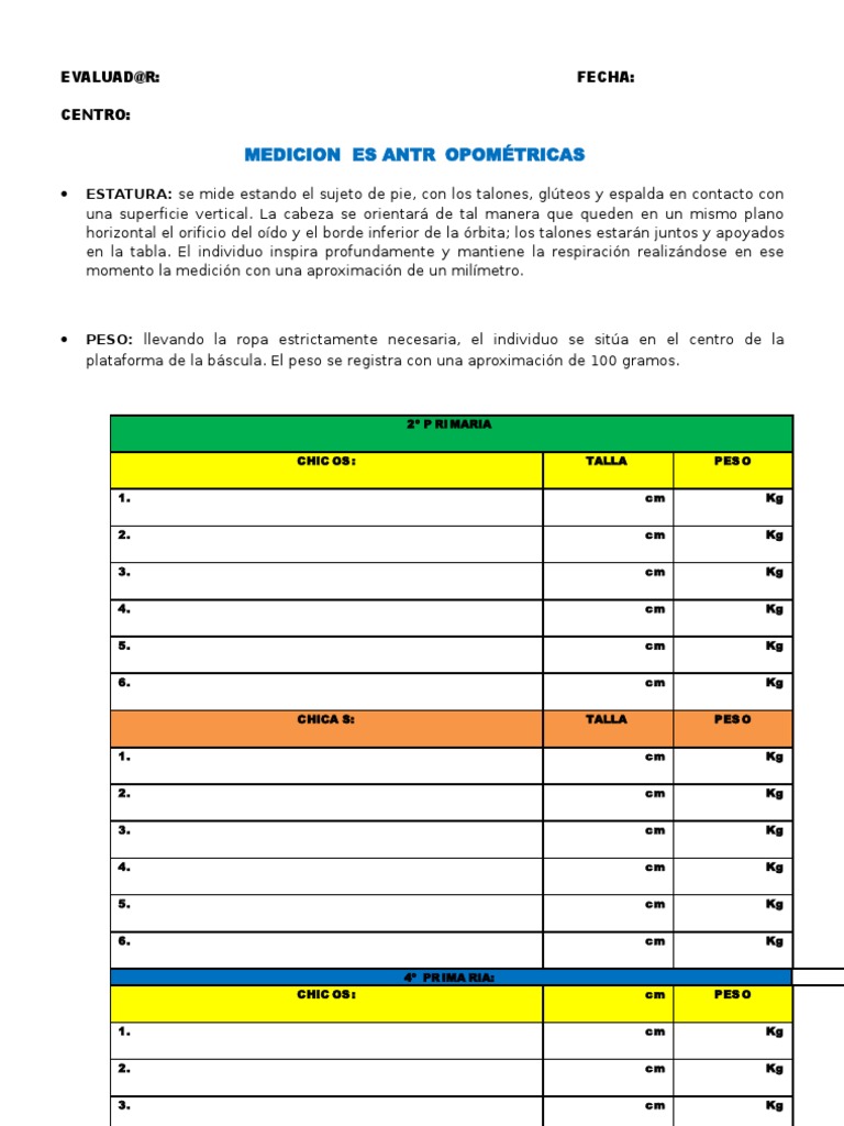 Hoja Recogida De Datos Kilogramo Ocio 2134