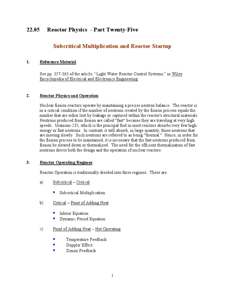 Subcritical Multiplication and Reactor Startup: 22.05 Reactor Physics ...