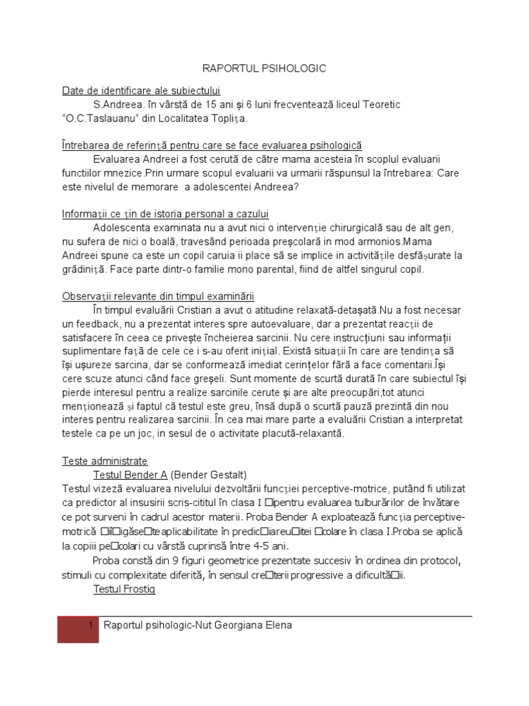 RAPORT PSIHOLOGIC