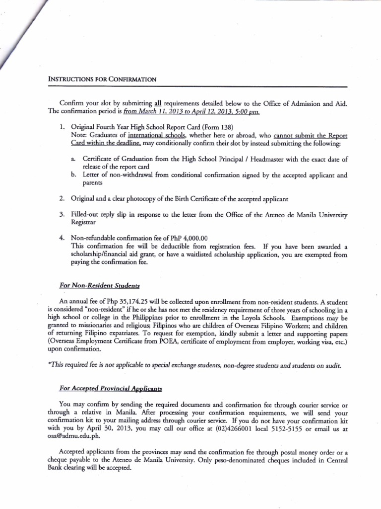 AdMU Instructions For Confirmation | PDF | Government | Business