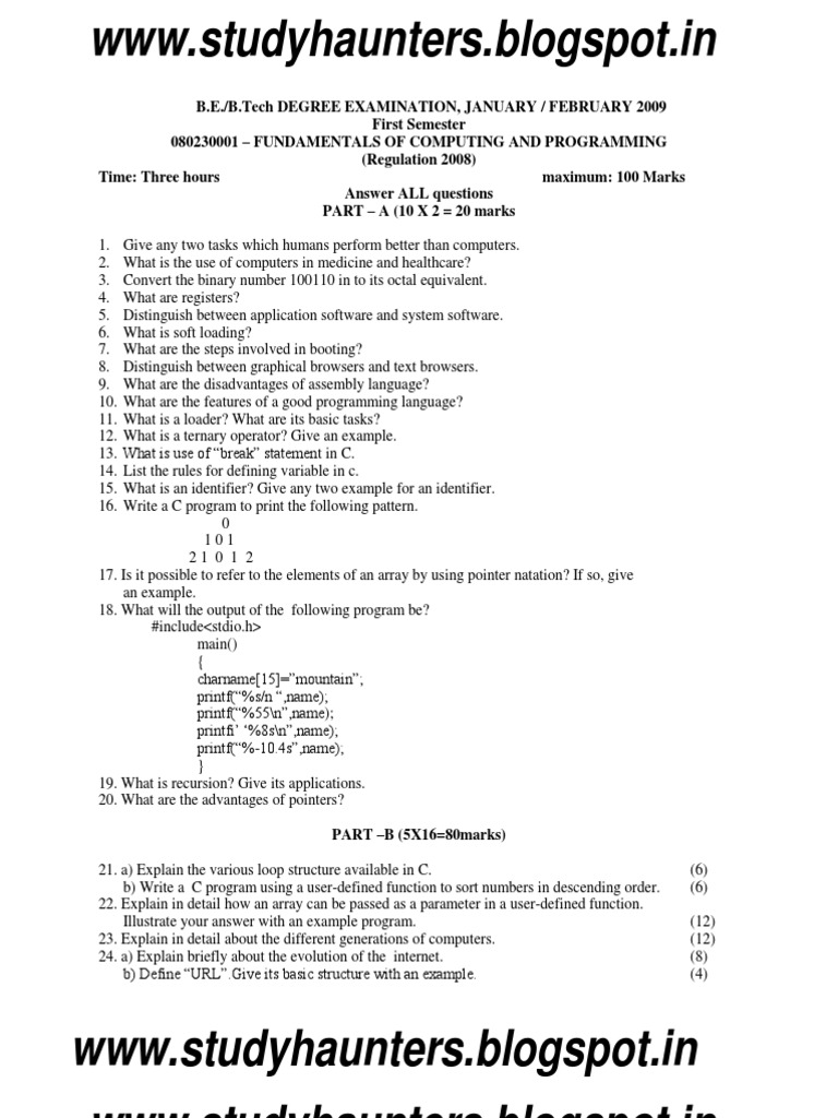 FOCP Jan - Feb 2009 PDF | PDF | C (Programming Language) | Integer (Computer Science)
