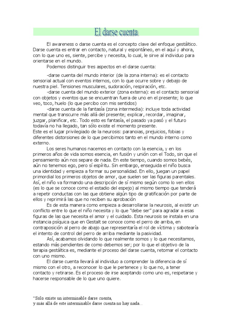 El Awareness o Darse Cuenta Es El Concepto Clave Del Enfoque Gestáltico ...