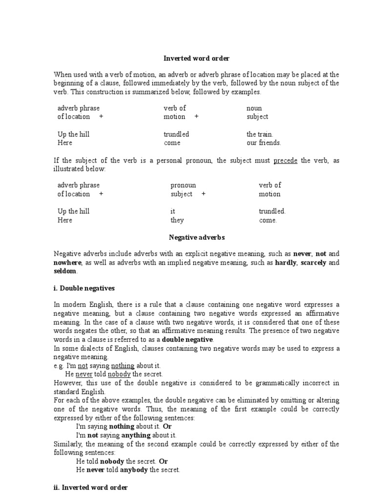 Inversion of Order | PDF | Verb | Subject (Grammar)