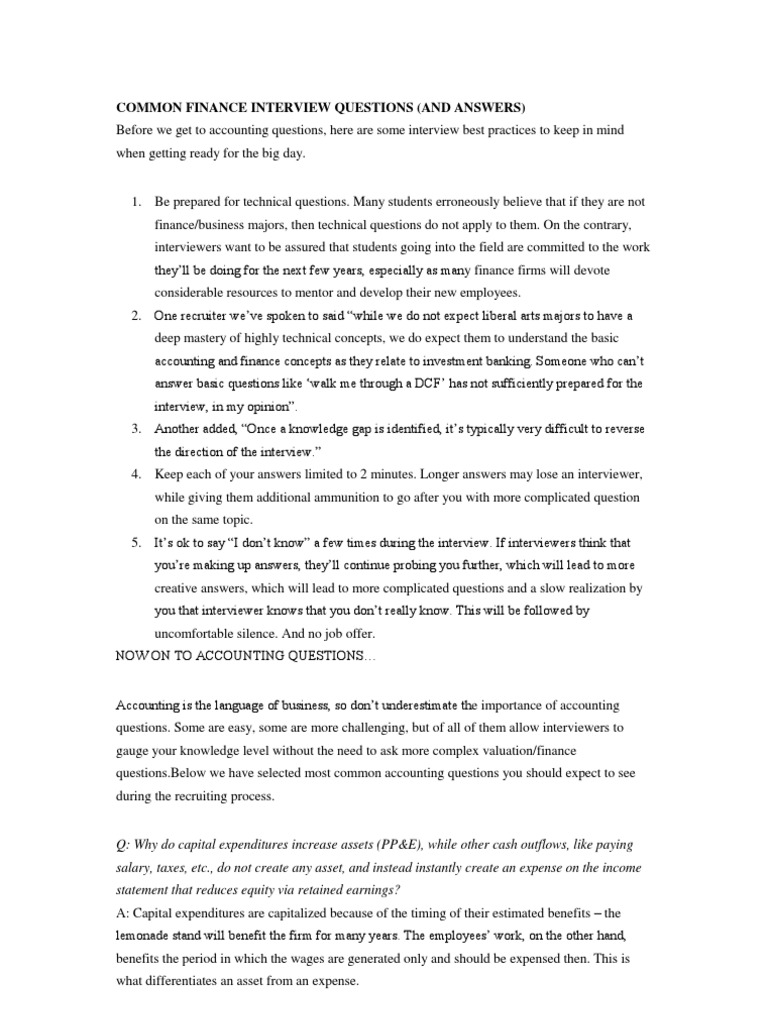 Interview Questions | PDF | Cash Flow Statement | Expense