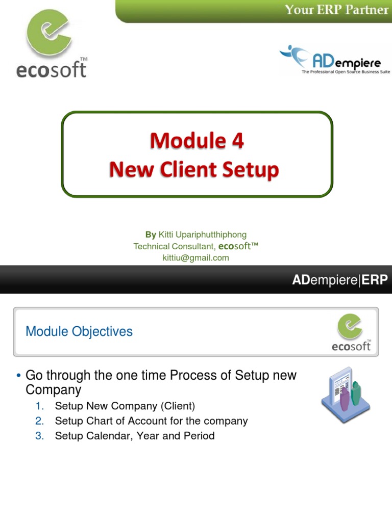 Adempiere Module 4 - New Client Setup PDF | PDF | User (Computing) | Tab (Gui)