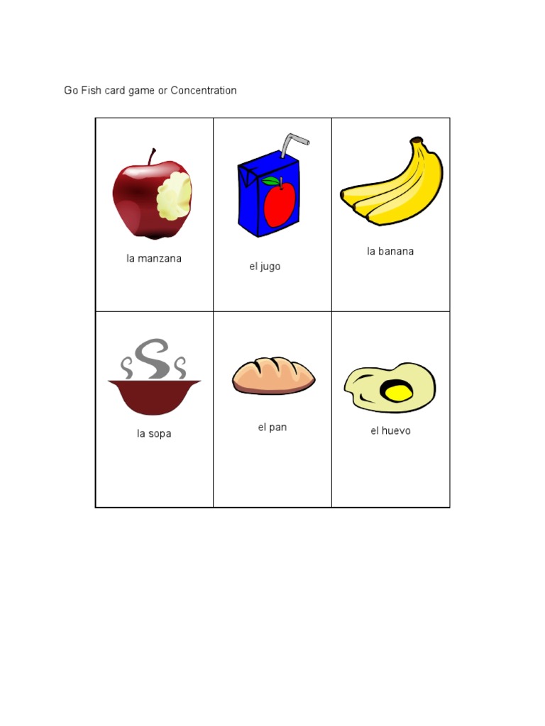 Spanish Card Game For Food Vocabulary | PDF