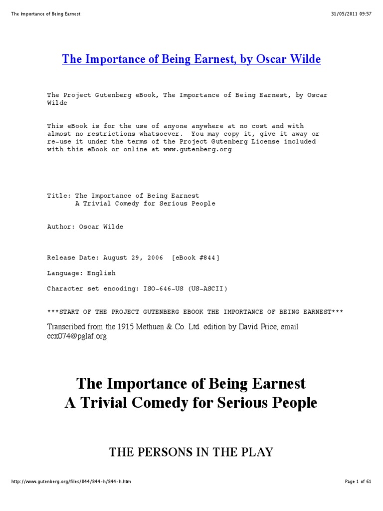 The Importance of Being Earnest | PDF | The Importance Of Being Earnest