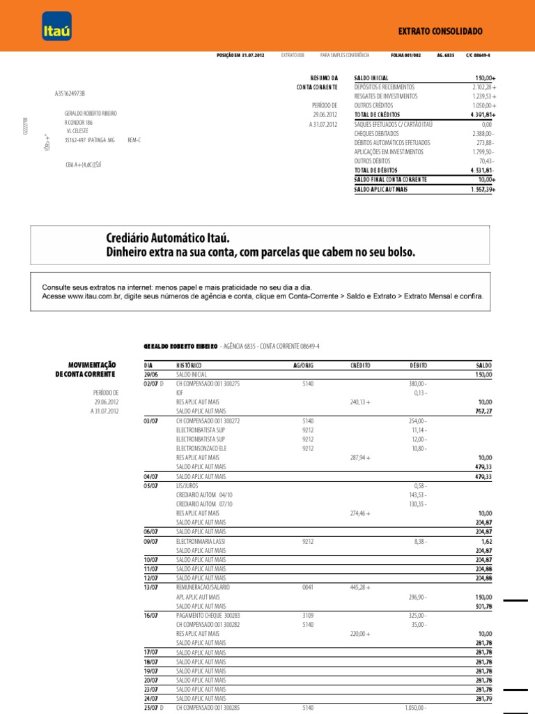 Extrato Consolidado | PDF | Finanças e Administração de Capital