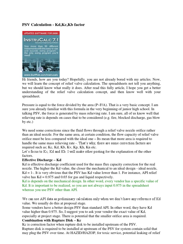 PSV Calculation | PDF | Mechanical Engineering | Nature