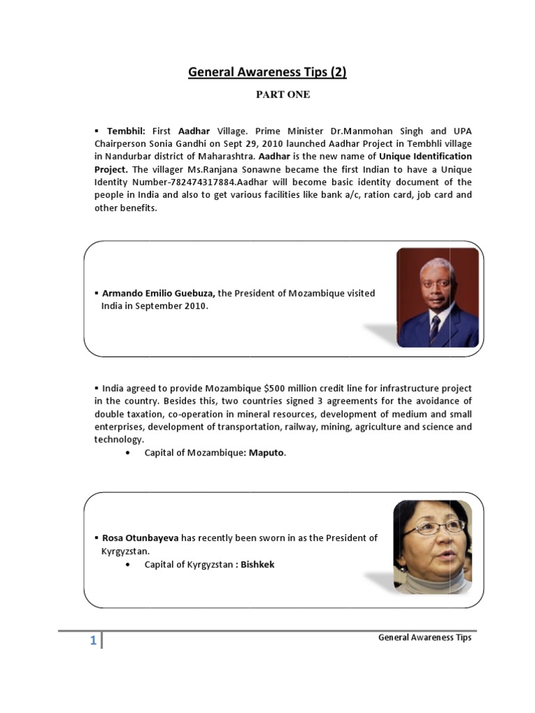 General AWARENESS TIPS | PDF | Russia | World Politics
