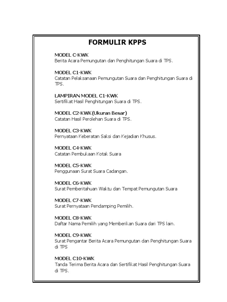 Formulir dan Model KPPS 2024 | PDF