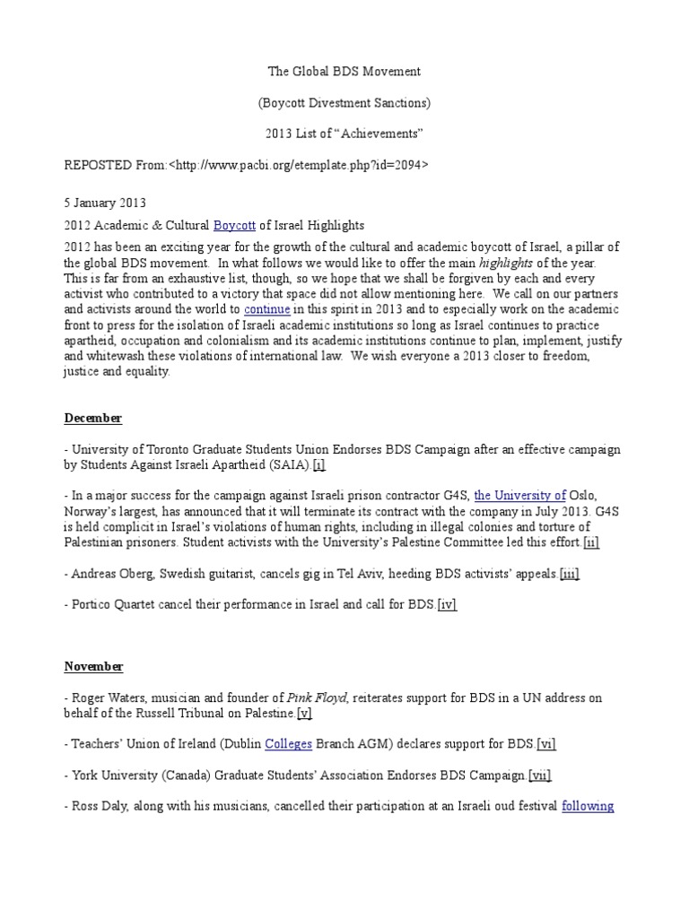 The Global BDS Movement | PDF | Boycott, Divestment And Sanctions ...