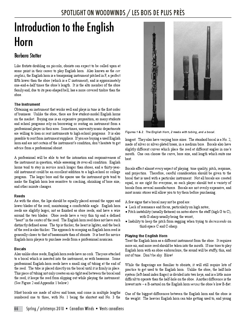 Intro To The English Horn | PDF | Cor Anglais | Oboe