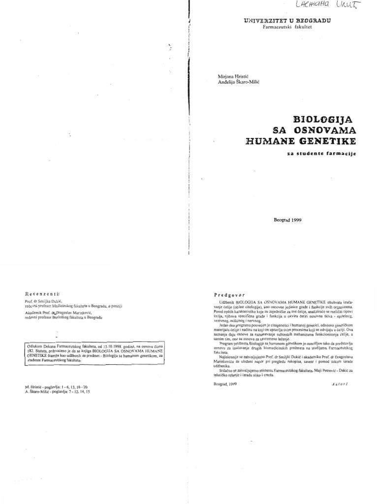 Biologija Sa Osnovama Humane Genetike 1999 | PDF