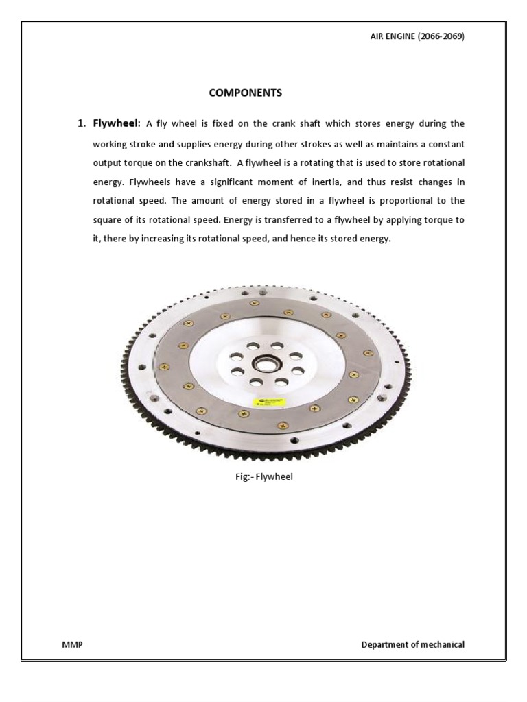 Components 1. Flywheel:: AIR ENGINE (2066-2069) | PDF | Piston ...