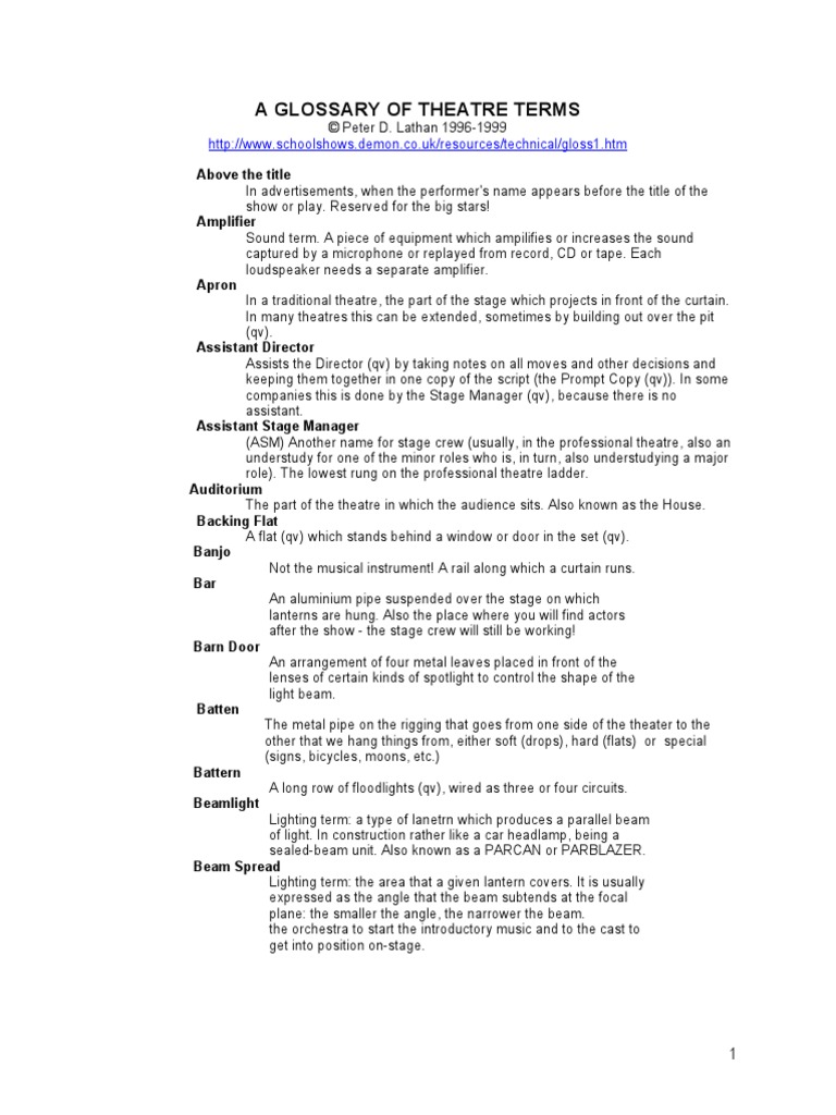 A Glossary of Teatre Terms | Download Free PDF | Theatre ...