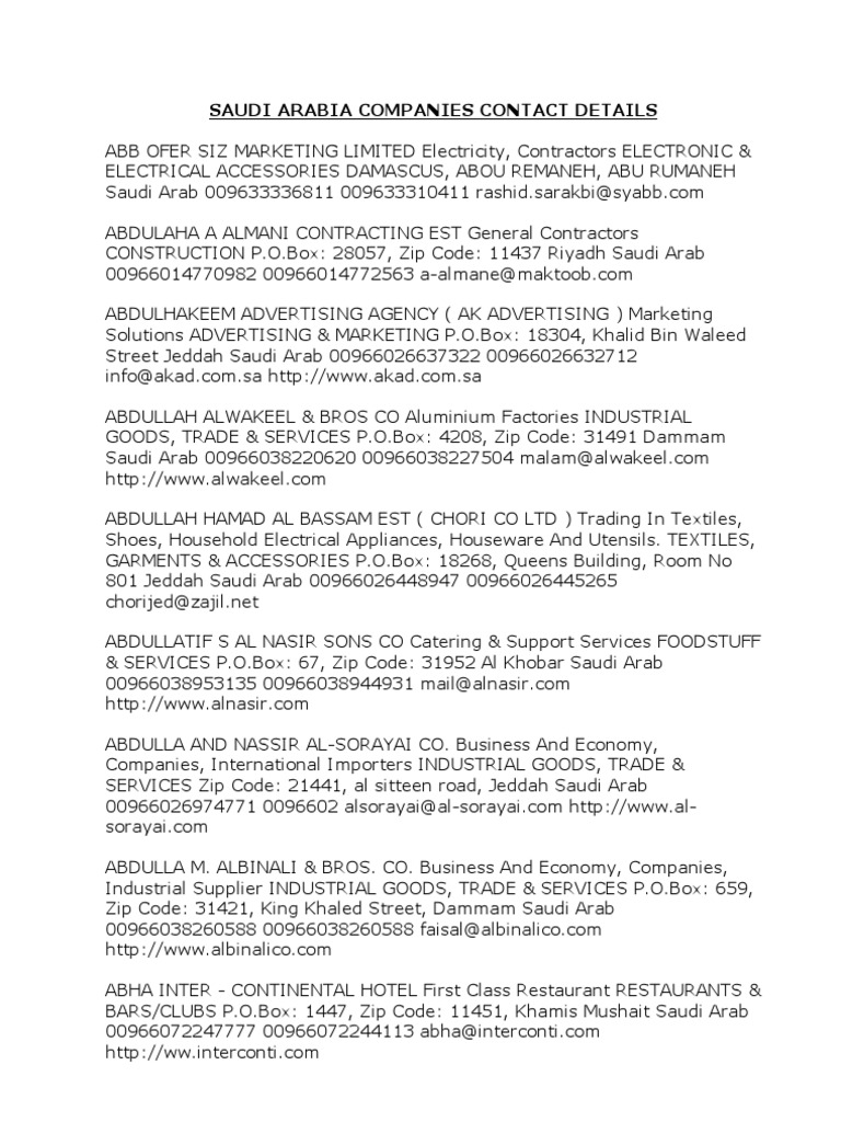 Saudi Company Contacts | PDF | Business