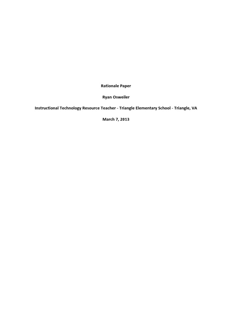 Rationale Paper | Educational Technology | Project Based Learning