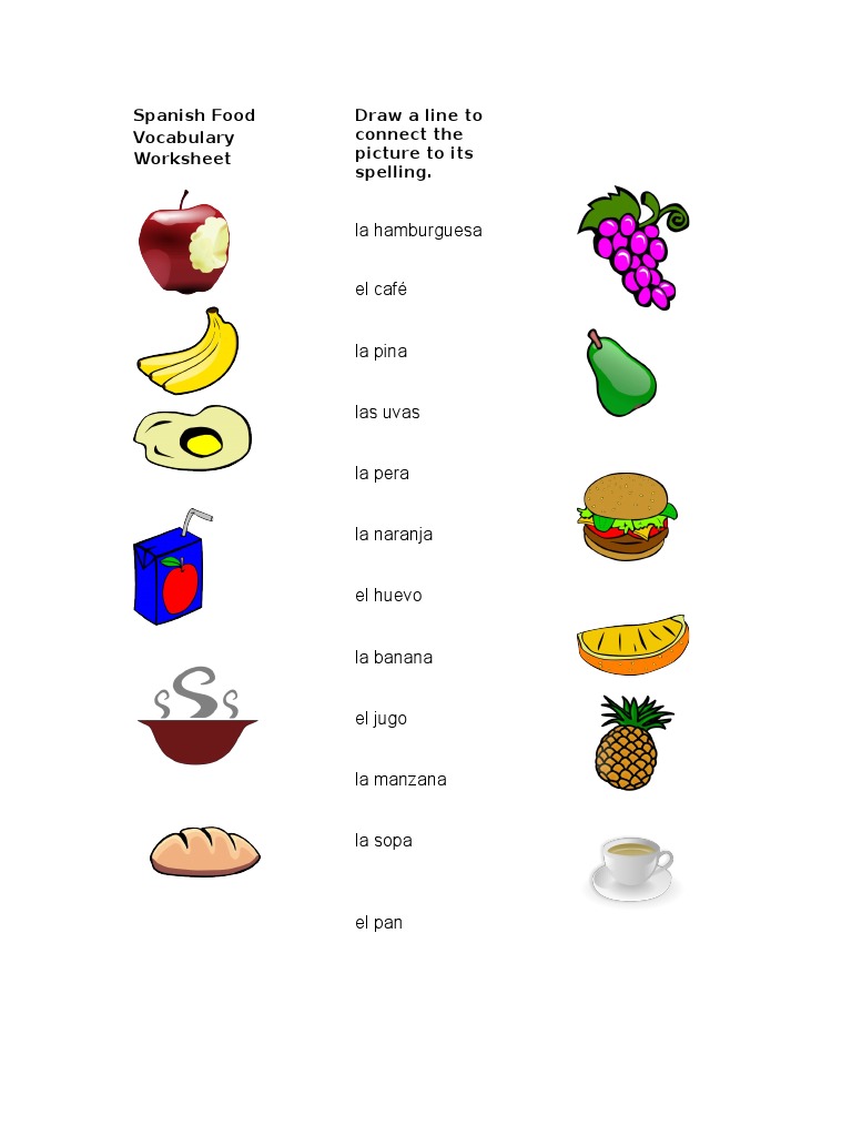 Hoja de Vocabulario de Comida en Español | PDF
