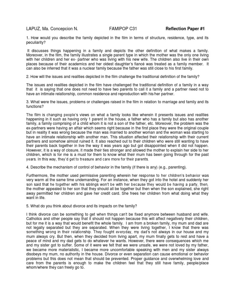 Reflection Paper #1 FAMIPOP | PDF | Divorce | Parenting