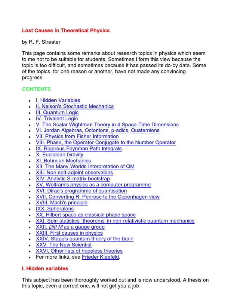 Lost Causes in Theoretical Physics | PDF | Many Worlds Interpretation ...