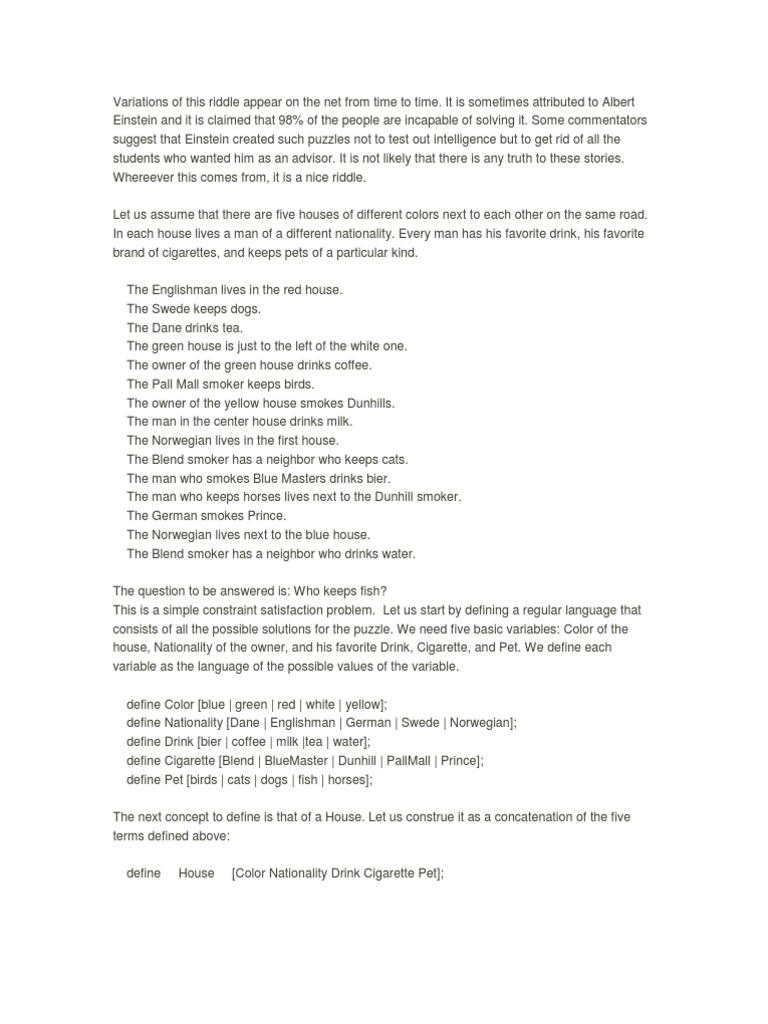 Einstein Riddle | PDF | Teaching Mathematics