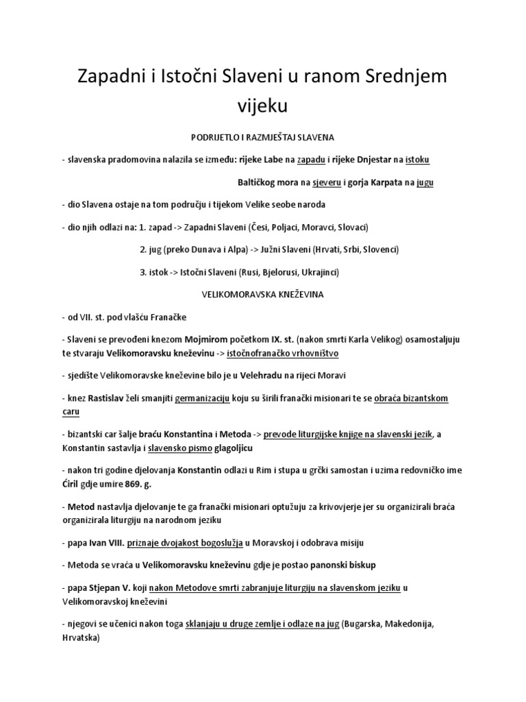 Zapadni I Istočni Slaveni U Ranom Srednjem Vijeku | PDF