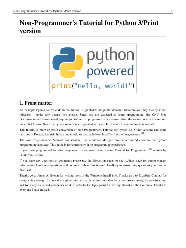 3.0 Tutorial For Non-Programmer PDF | PDF | Python (Programming ...