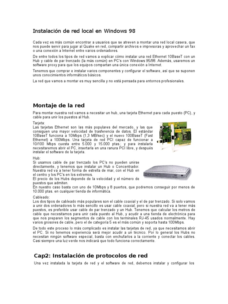 Instalación de Red Local en Windows 98 | PDF | Controlador de interfaz de red | Red de computadoras