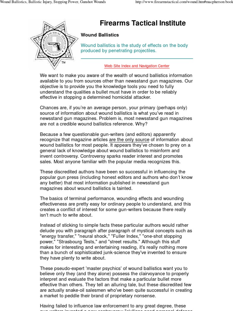 Wound Ballistics, Ballistic Injury, Stopping Power, Gunshot Wounds ...