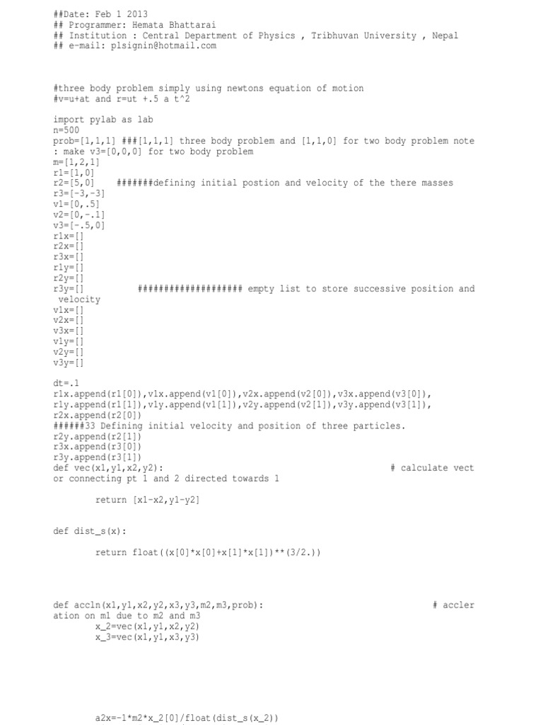 Python Code For Three Body Probem | PDF | Computers