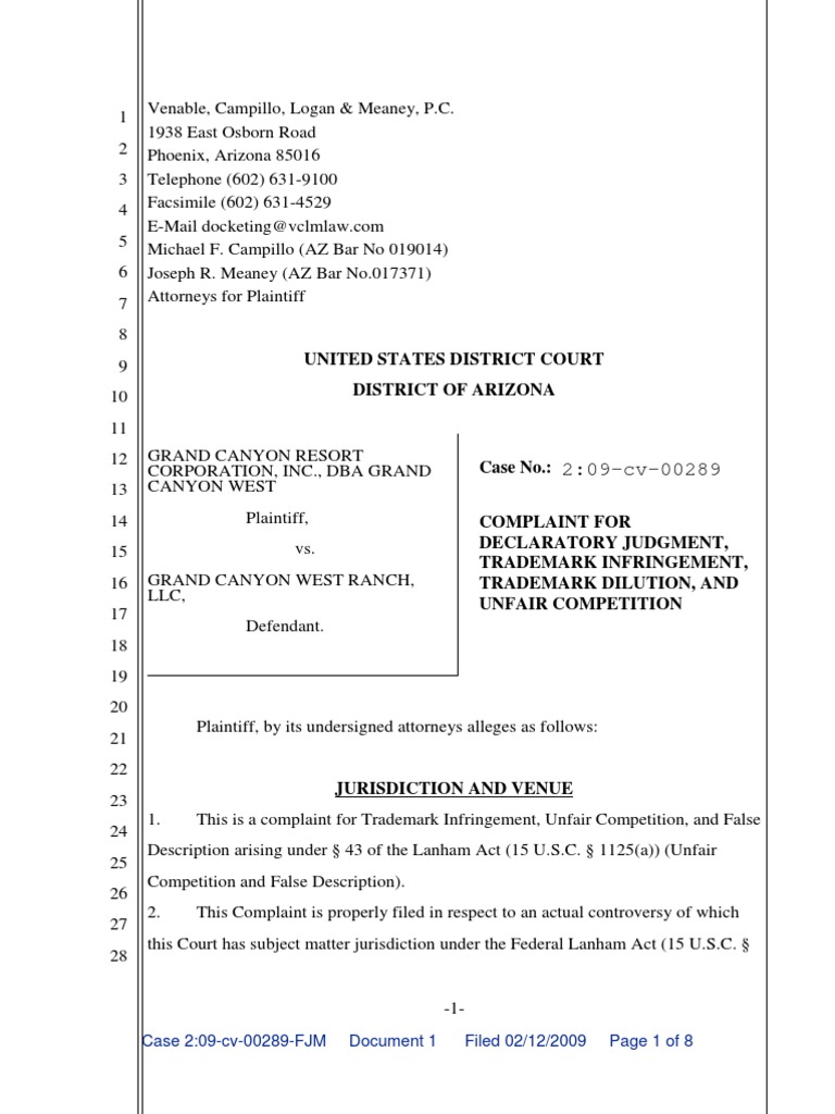 Grand Canyon Resort Corporation v. Grand Canyon West Ranch, LLC | PDF | Declaratory Judgment ...