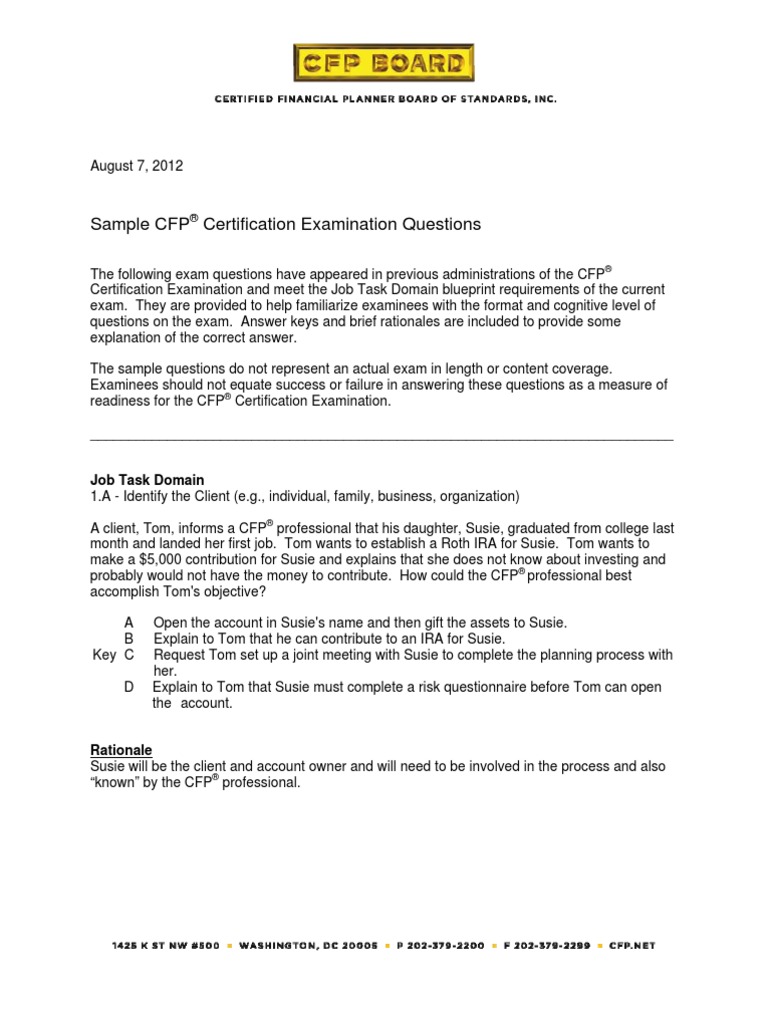 CFP Exam Questions and Answers | Mortgage Loan | 401(K)