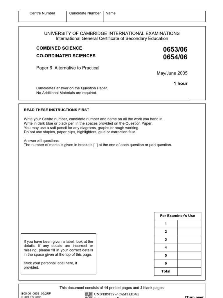 Combined Science Paper 5 Summer 05 | PDF | Temperature | Photosynthesis