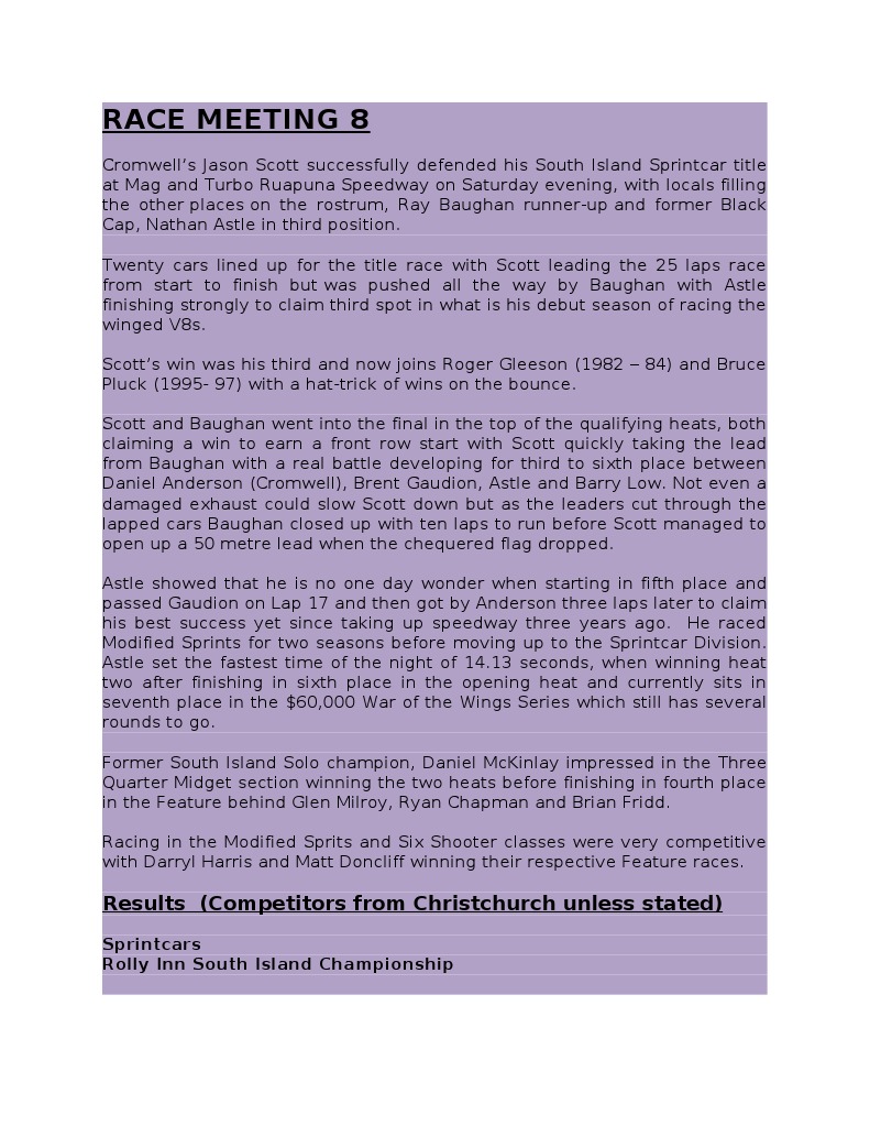 Race Meeting 8 | PDF | Automotive Events | Nascar Races