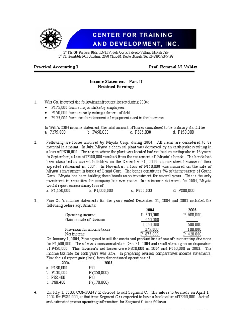 Income Statement Questions | Download Free PDF | Income Statement ...