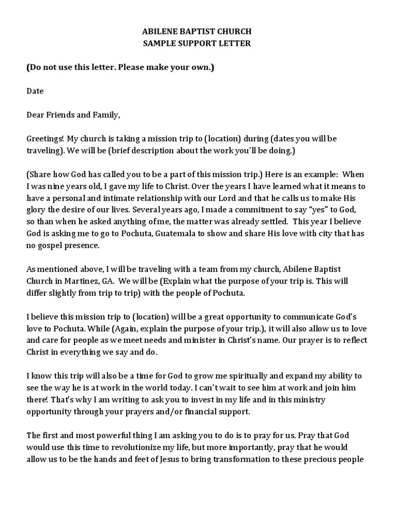 Sample Mission Support Letter | PDF | Jesus | Prayer