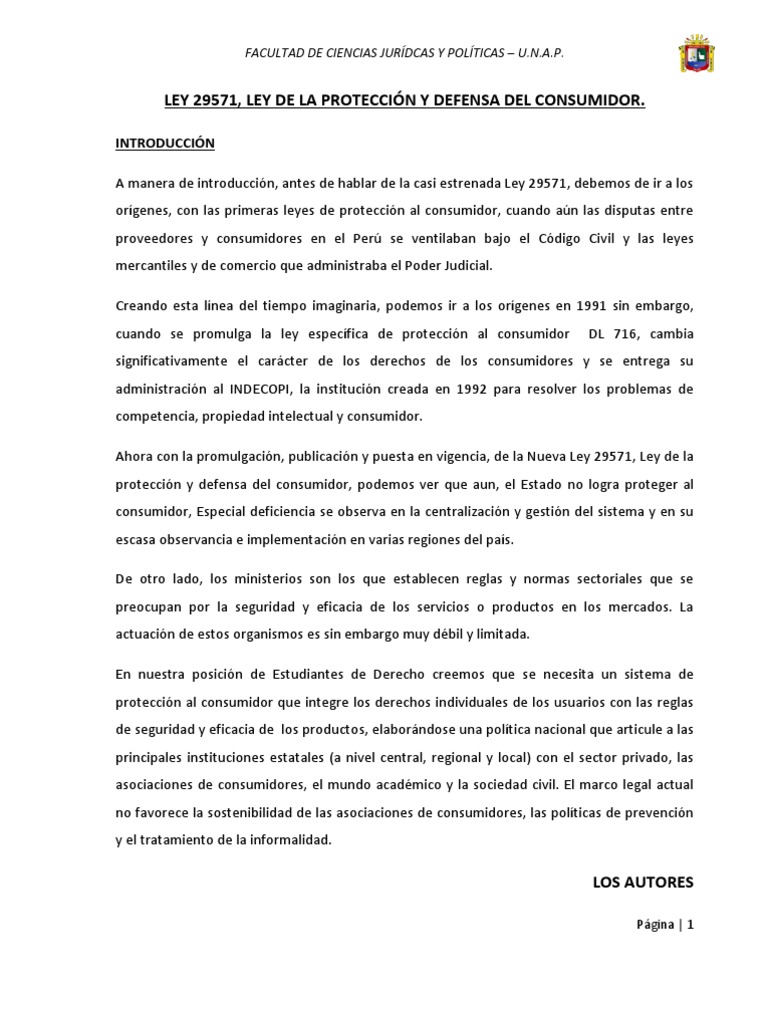 Ley 29571 | PDF | Protección al Consumidor | Los consumidores