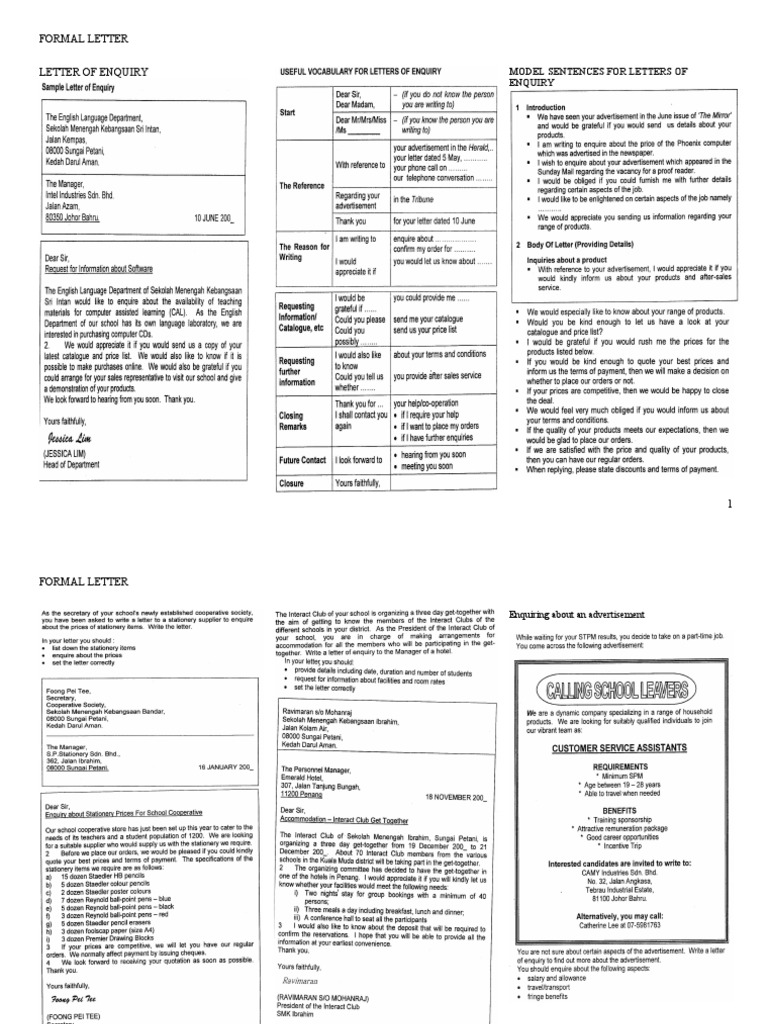 Formal Letter Enquiry Guide | PDF